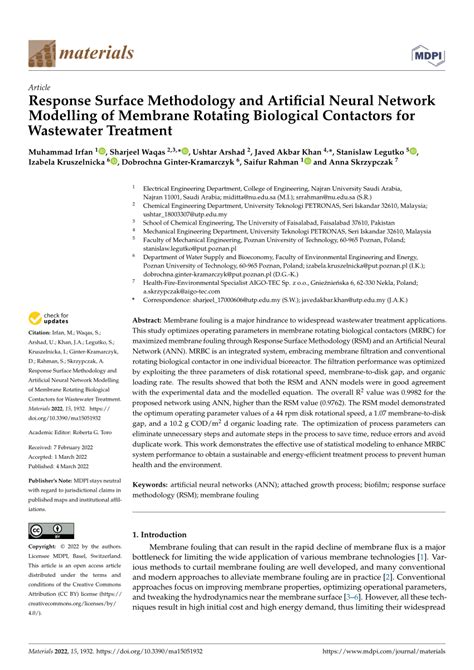 pdf response surface methodology and artificial neural network modelling of membrane rotating
