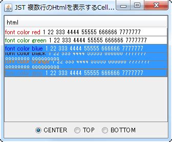 TableCellRendererに複数行のHtmlテキストを表示する場合に行揃えを設定する Java Swing Tips