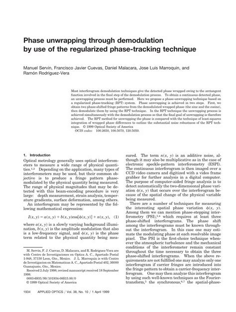 pdf phase unwrapping through demodulation by use of the regularized phase tracking technique