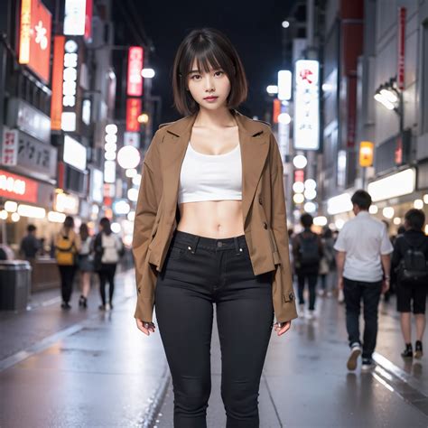 1girl Tokyo Street Night Cityscape City Lights SeaArt AI