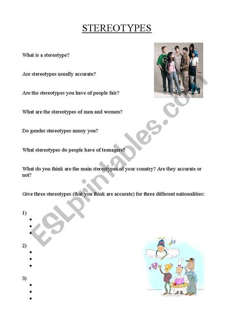 Stereotypes ESL Worksheet By Dotty Dalmatian