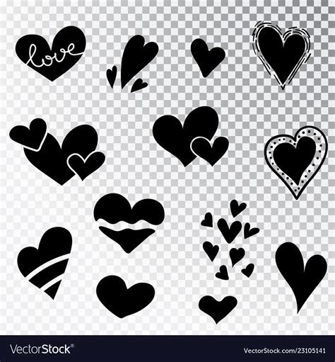 Hearts Hand Drawn Set Isolated Design Elements Vector Image
