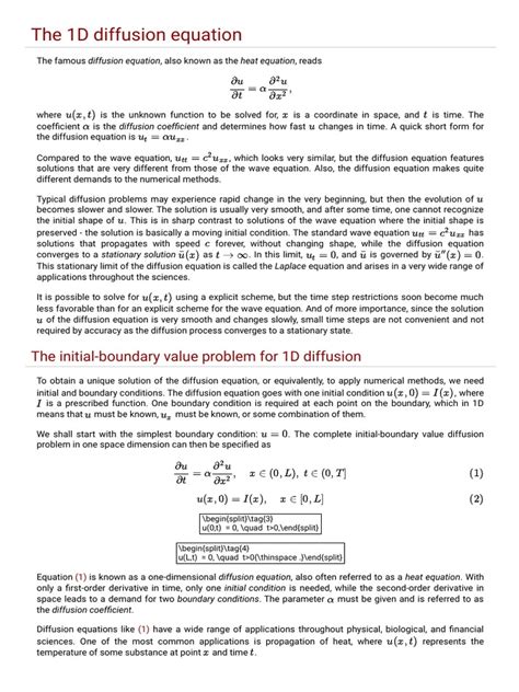 the 1d diffusion equation pdf differential equations equations