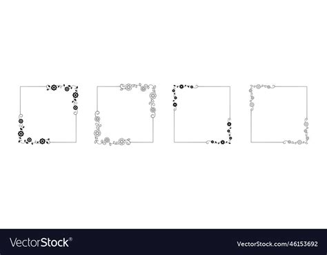 Botanical Square Frame Set Hand Drawn Line Border Vector Image