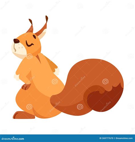 Funny Squirrel With Bushy Tail Having Grumpy Face Expressing Emotion Vector Illustration Stock