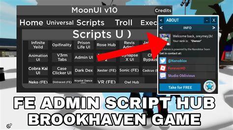 Brookhaven Script Trolling Gui MoonUI Admin V10 Hydrogen Fluxus Arceus