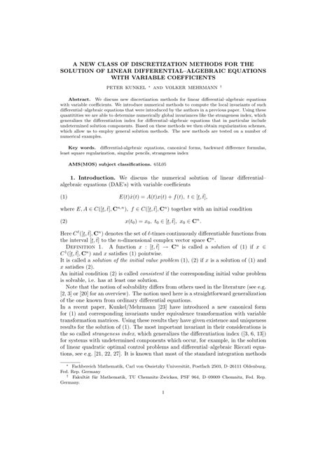 pdf a new class of discretization methods for the solution of linear differential algebraic