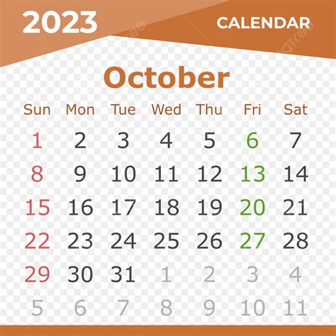 Calendario Año 2023 Octubre Color Marrón PNG Calendario Octubre
