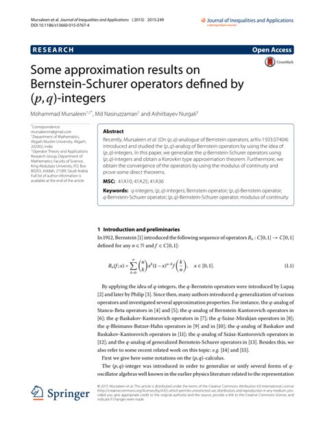 pdf some approximation results on bernstein schurer operators defined by p q integers