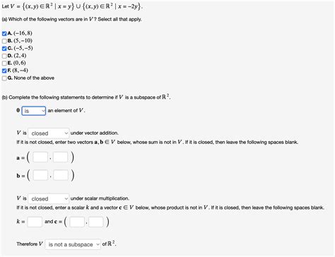 solved let v { x y ∈r2∣x y}∪{ x y ∈r2∣x −2y} a which of