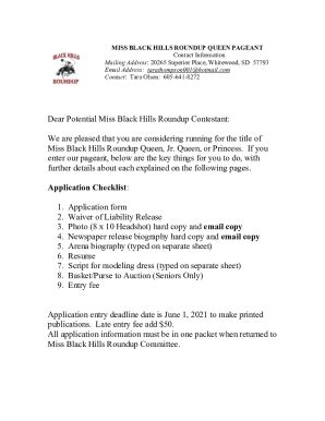 Fillable Online Miss Black Hills Roundup Pageant Fax Email Print