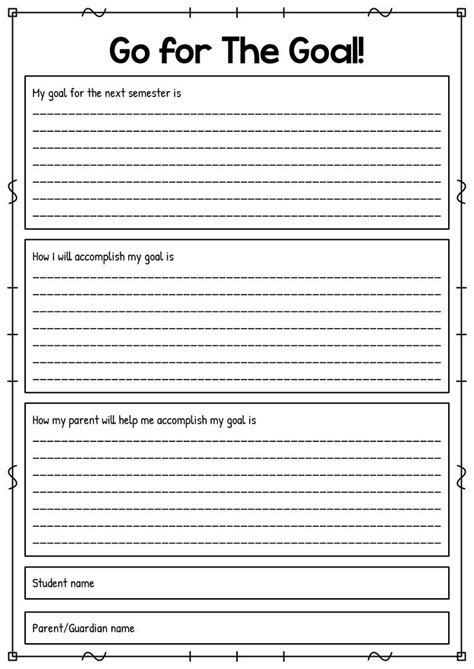 A Goal Sheet With The Words Go For The Goal