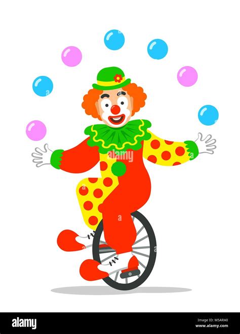 Gracioso Payaso De Circo Juggling Balls En Monociclo Cartoon