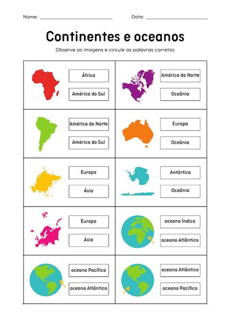 Continentes E Oceanos Atividade Continentes E Oceanos Atividades