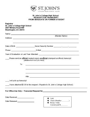 Fillable Online Records Unofficial Transcript Request Form Fax Email