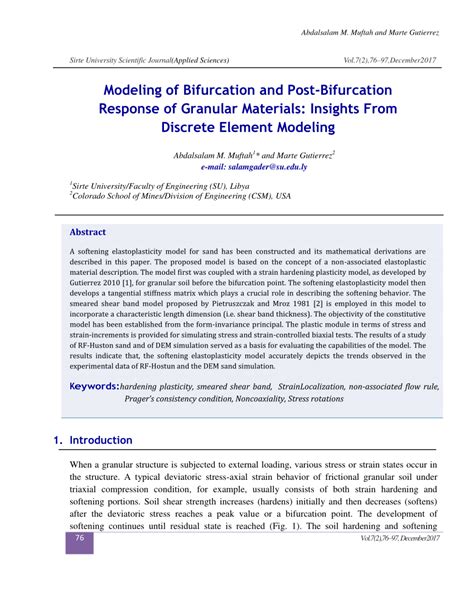 pdf modeling of bifurcation and post bifurcation response of granular materials insights from