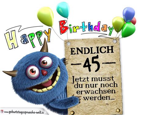 Glückwünsche zum 45 Geburtstag lustig erwachsen Geburtstagssprüche Welt