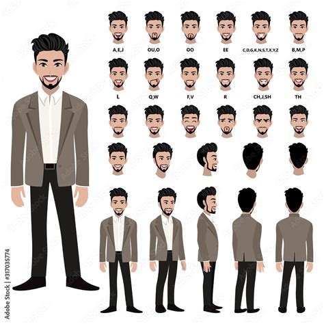 Cartoon Character With Business Man In Suit For Animation Front Side