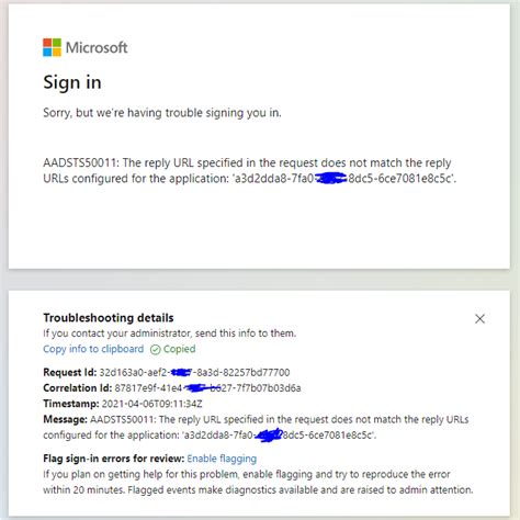 Azure AADSTS50011 Error The Reply Specified In The Request Does