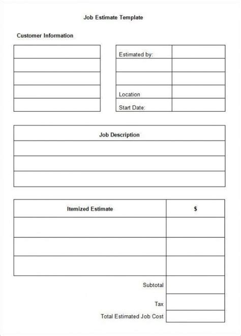 Example Of Printable Work Estimate Templates Free Word Excel Formats