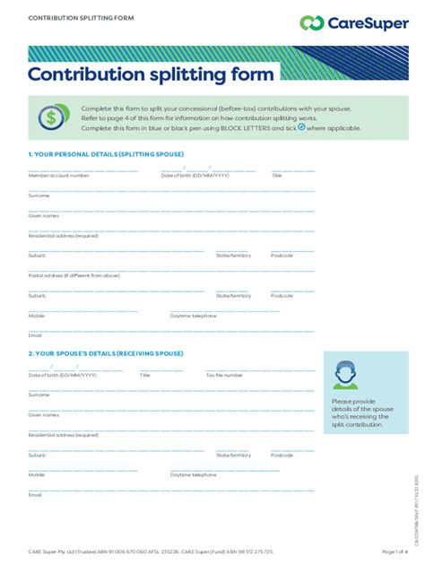 Fillable Online Superannuation Account Contribution Splitting