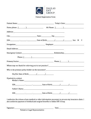 Fillable Online Patient Registration Form Patient Name Dallas ENT