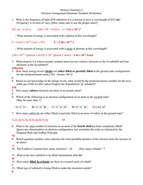 Electron Configuration Worksheet Answers Key E Street Light