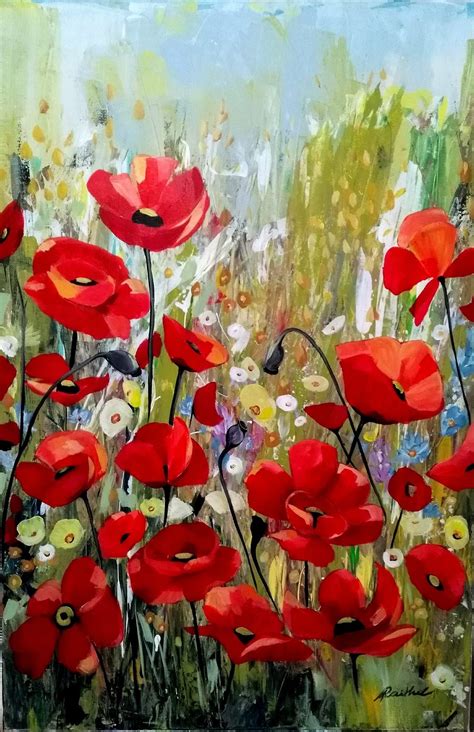 Sky Art Painting Acrylic Painting Flowers Poppy Painting Original