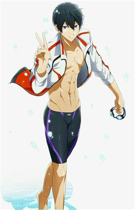 An Anime Character With No Shirt And Shorts Holding A Peace Sign In One