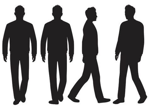 Fashion Silhouette Man Isolated Walking Front Back And Side View