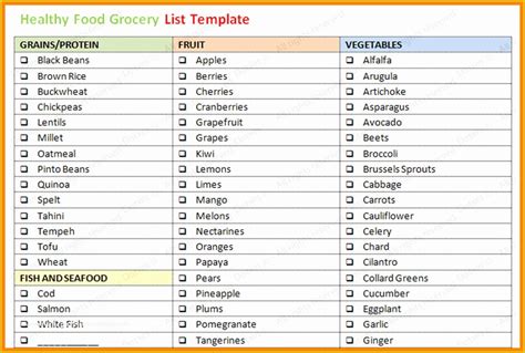 42 Free Grocery List Template Excel Heritagechristiancollege