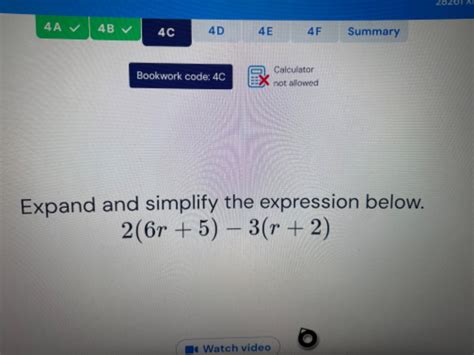 28201 A 4A 4B 4C 4D 4E 4F Summary Calculator Bookwork Code 4C Not
