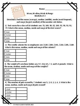Mean Median Mode Range Worksheets Activities Practice