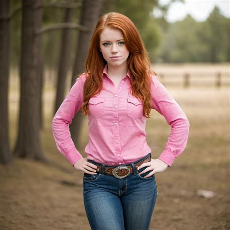Very Beautiful Red Head Girl Standing Up She Is We