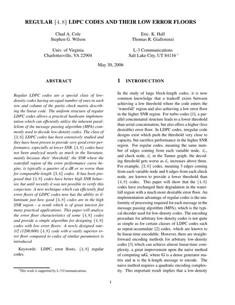 pdf regular {4 8} ldpc codes and their lowerror floors