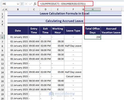 Leave Calculation Formula In Excel Leave Types Exceldemy