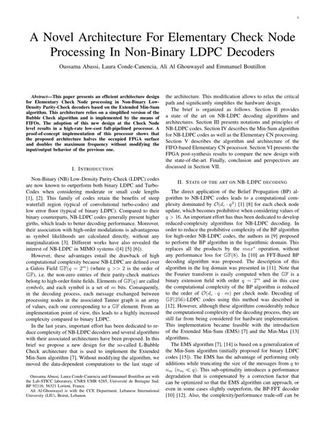 pdf a novel architecture for elementary check node processing in nonbinary ldpc decoders