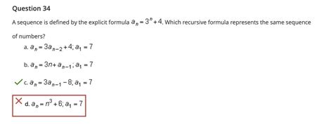 a sequence is defined by the explicit formula an 3 n 4 which recursive formula represents