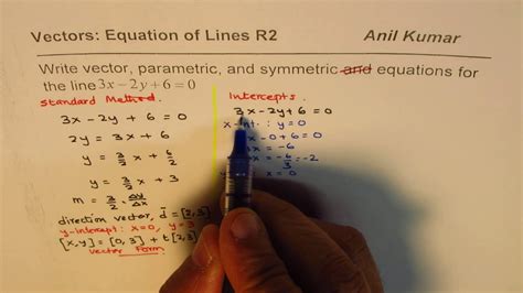 how to convert scalar line equation to vector and parametric form youtube