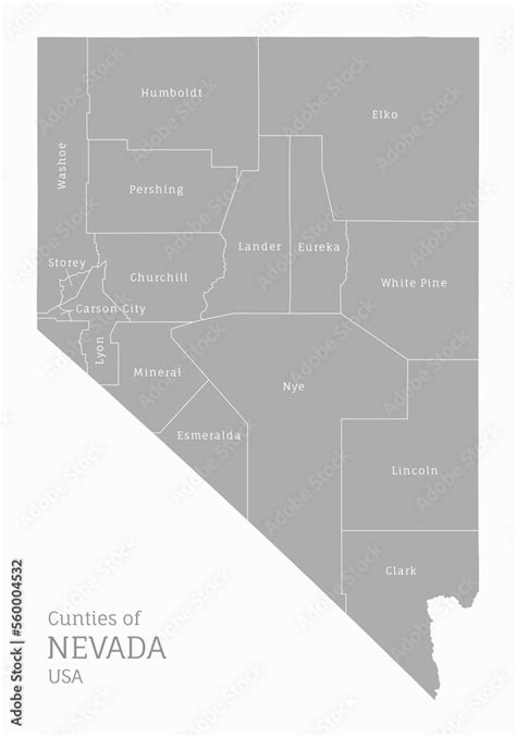 Highly Detailed Gray Map Of Nevada Us State Editable Administrative