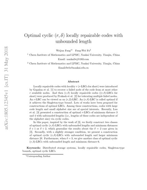 optimal cyclic r δ locally repairable codes with unbounded length deepai