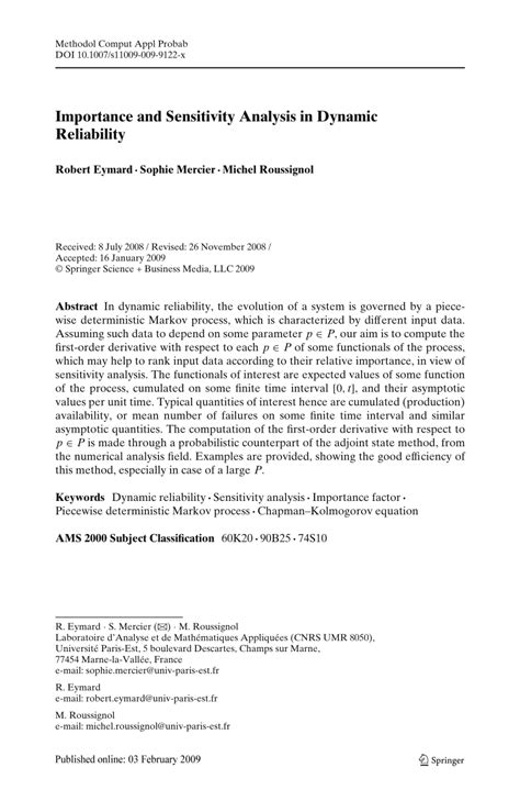 pdf importance and sensitivity analysis in dynamic reliability
