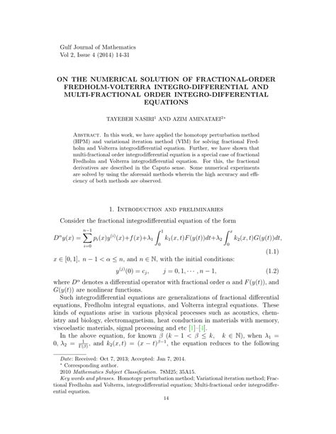 pdf on the numerical solution of fractional order fredholm volterra integro differential and