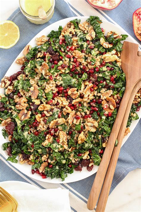 Fall Kale Farro Salad With Lemon Oregano Vinaigrette The Mostly Vegan
