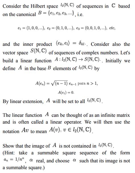 solved consider the hilbert space l2 n c of sequences in c