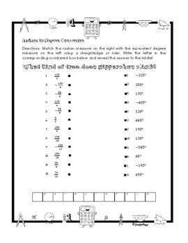 Radians To Degrees Conversion Worksheet By Simplymiggy Tpt