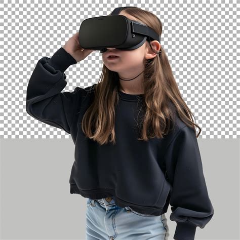 Mujer Joven Con Gafas De Realidad Virtual En Un Fondo Transparente