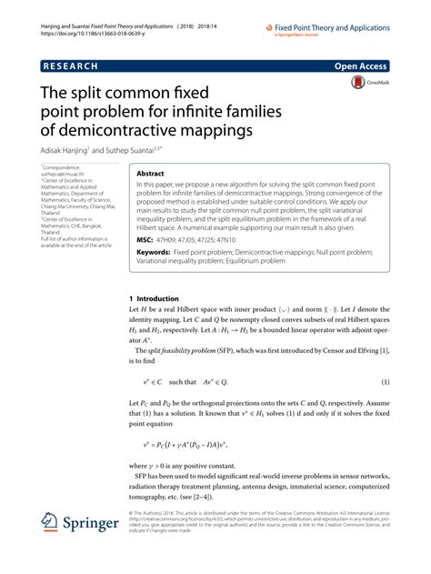 pdf the split common fixed point problem for infinite families of demicontractive mappings