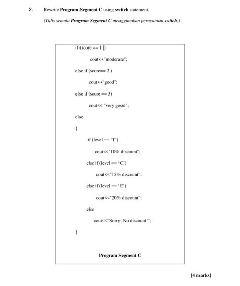 solved 2 rewrite program segment c using switch statement