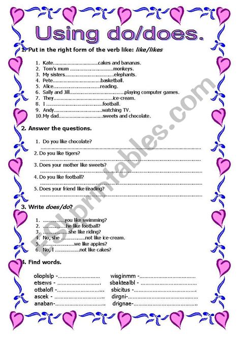 Do Does In Present Simple Esl Worksheet By Olechka